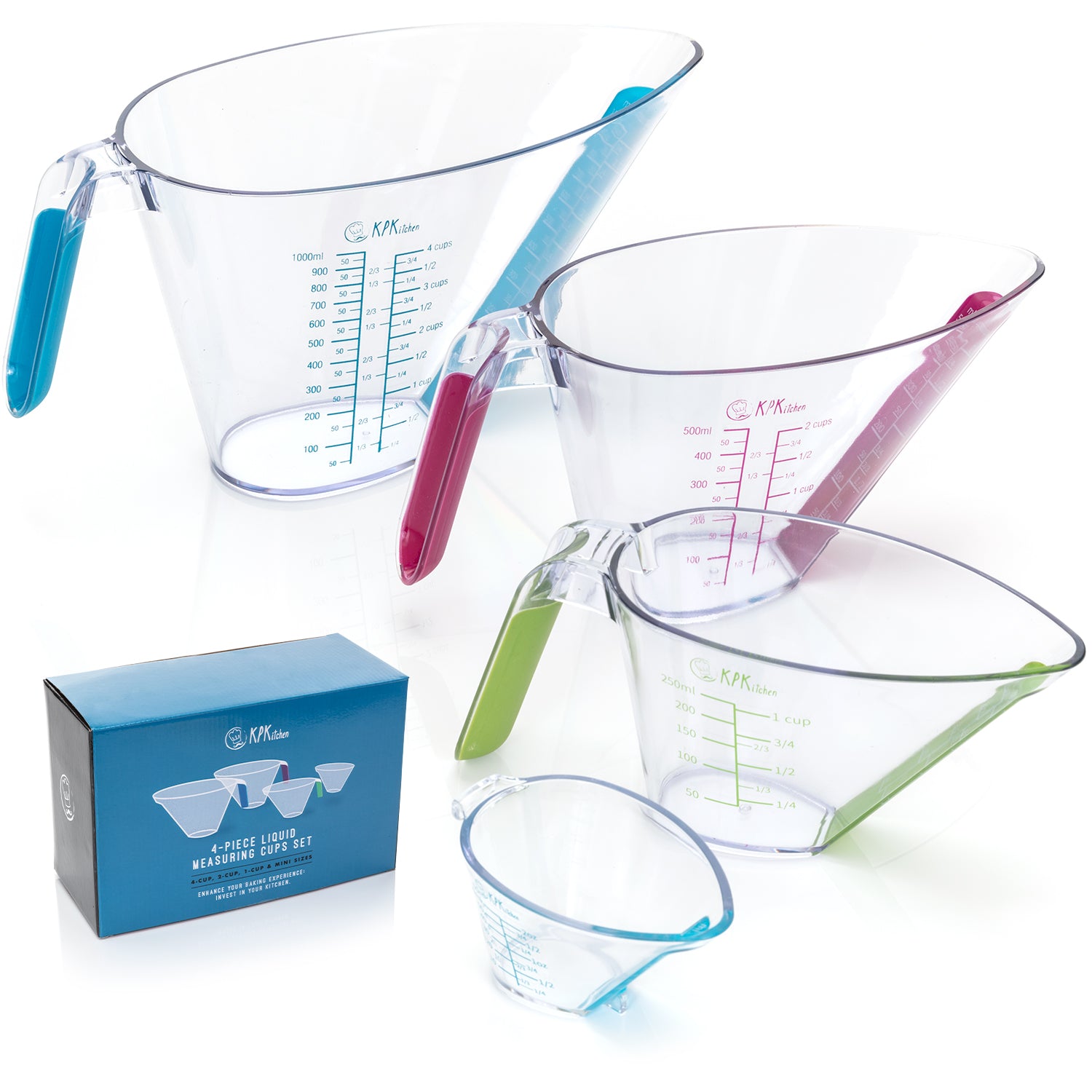4-Piece Angled Liquid Measuring Cups Set - Mini Oz, 1, 2 and 4 Plastic ...