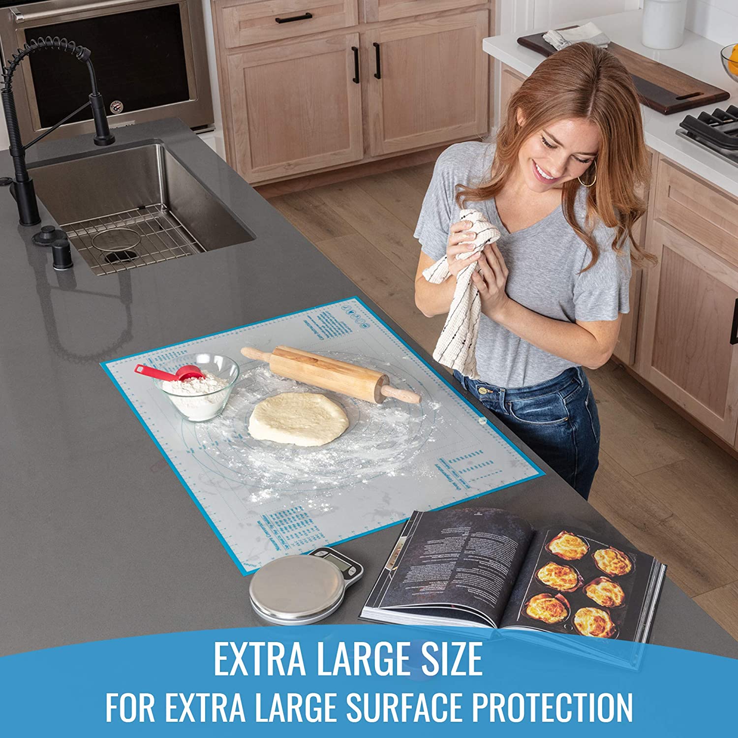 Silicone Pastry Mat. Extra Large Size. Non Slip & Stick | KPKitchen